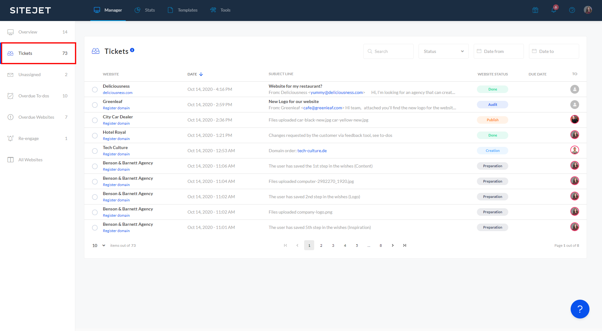 Messages and Ticket System – Sitejet Help