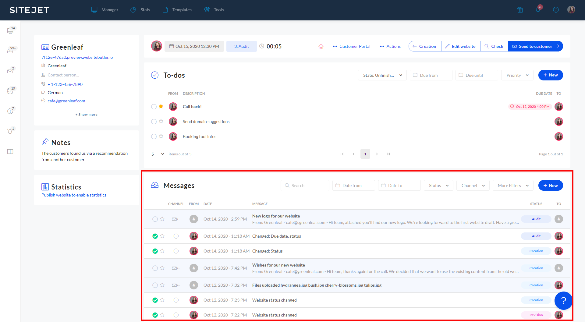 Messages and Ticket System – Sitejet Help