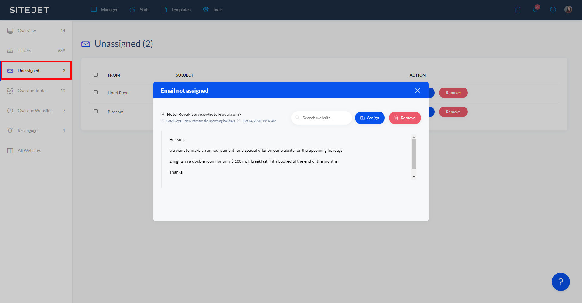 Messages and Ticket System – Sitejet Help