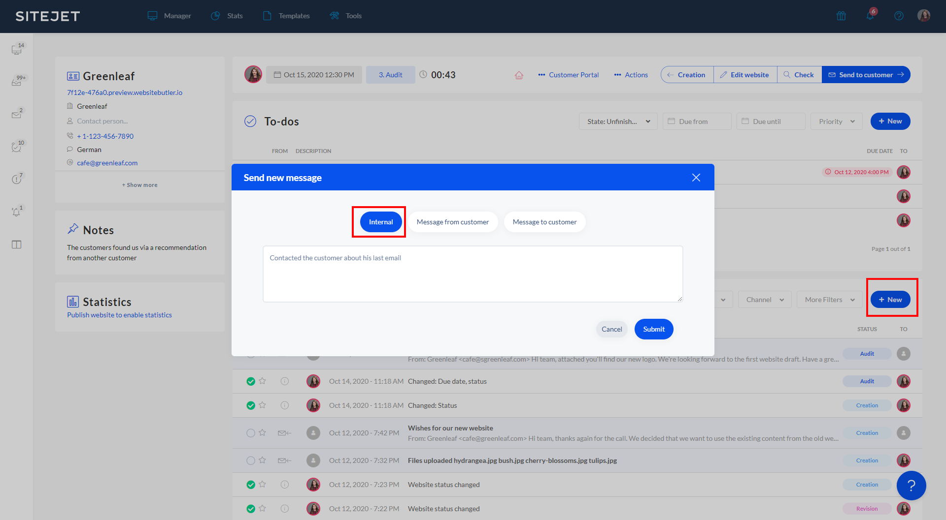 Messages and Ticket System – Sitejet Help