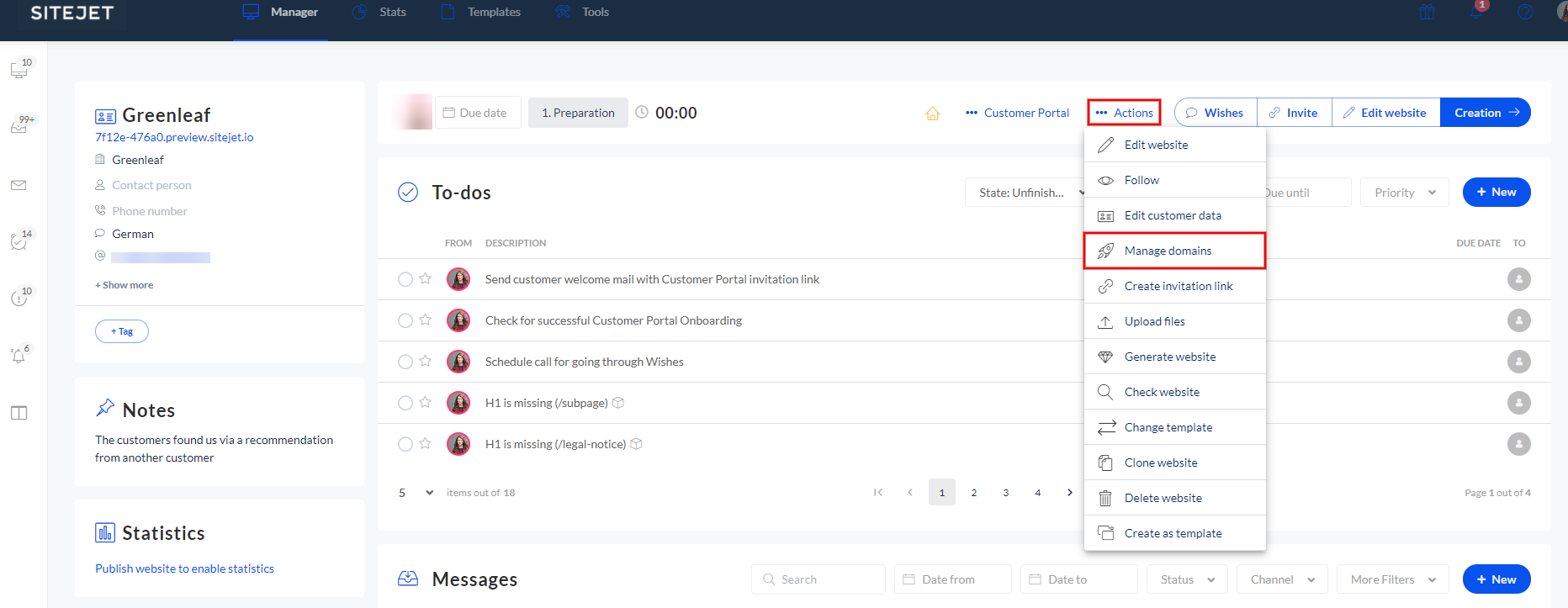 Managing domains in the domain manager – Sitejet Help