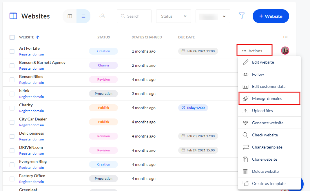 Managing domains in the domain manager – Sitejet Help