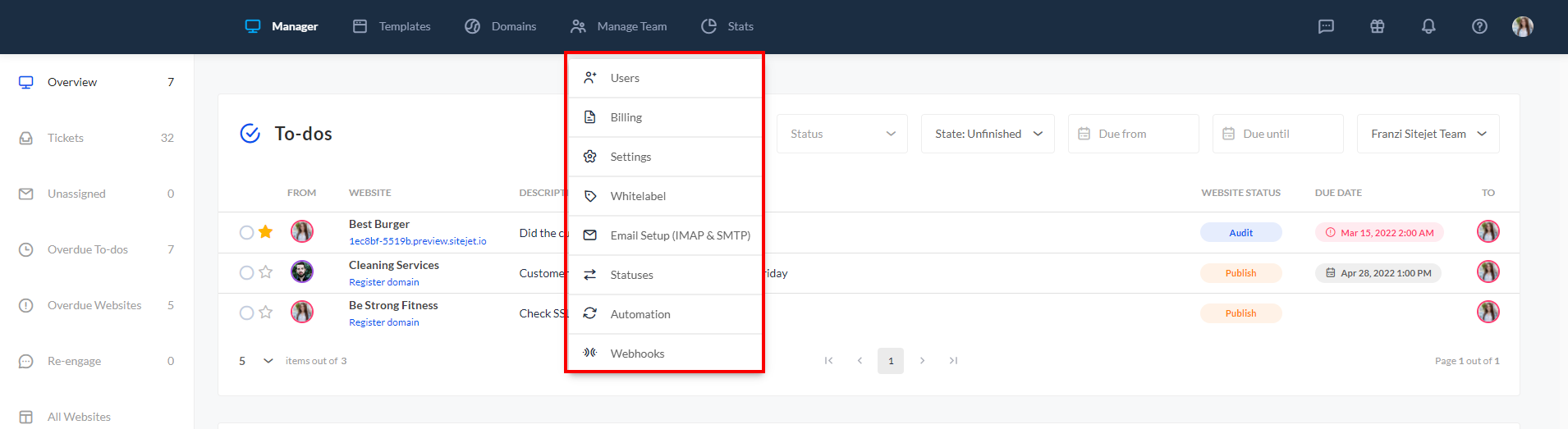 Overview: Website Project Management – Sitejet Help