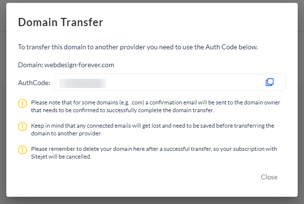 How to request an Auth Code – Sitejet Help